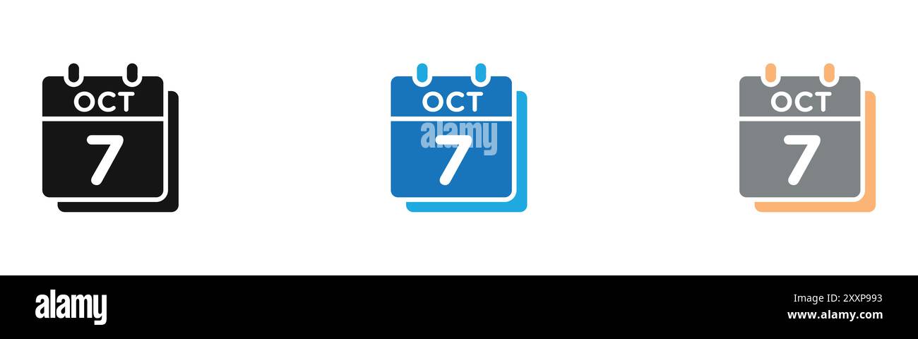 7 october date icon outline collection or set in black and white Stock ...
