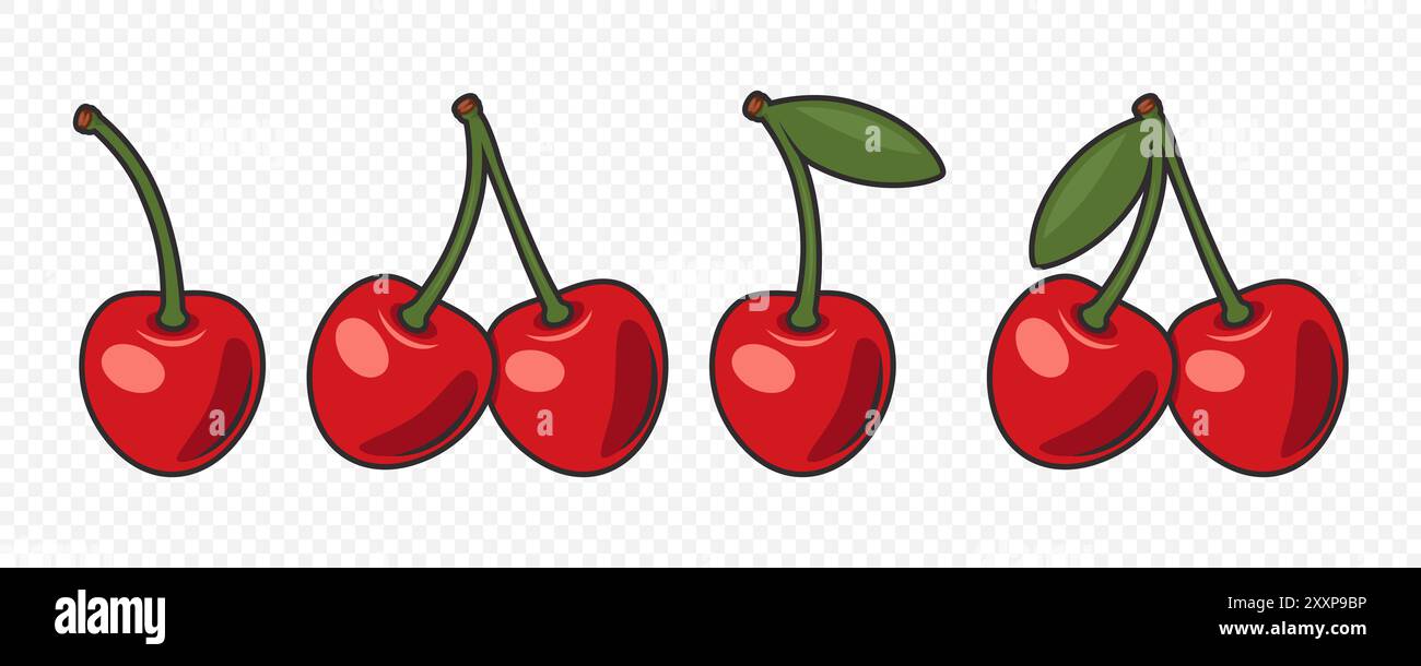 Adorable Cherry Icon Set. Cute Cherries for Valentine s Day, Love ...