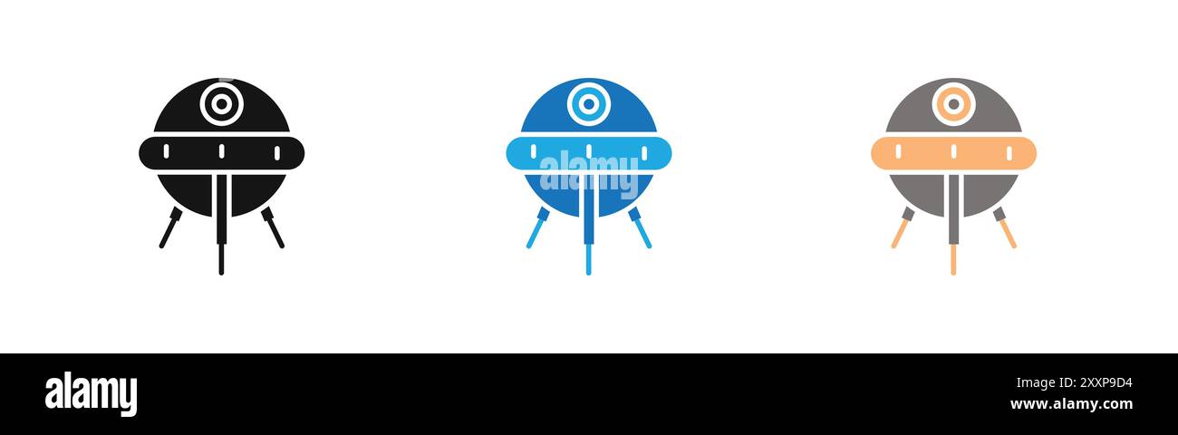 Linear sputnik icon outline collection or set in black and white Stock ...