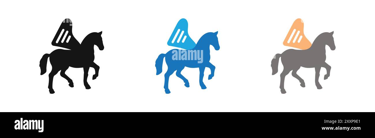 Pegasus icon outline collection or set in black and white Stock Vector ...