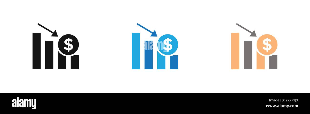 Economic Loss icon outline collection or set in black and white Stock ...