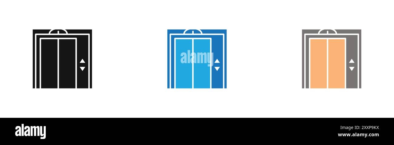 Elevator lift icon outline collection or set in black and white Stock ...