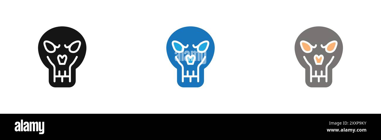 Evil skull icon outline collection or set in black and white Stock ...