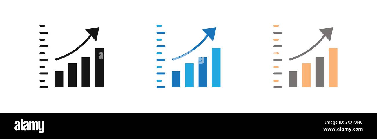 growth arrow bars icon outline collection or set in black and white ...