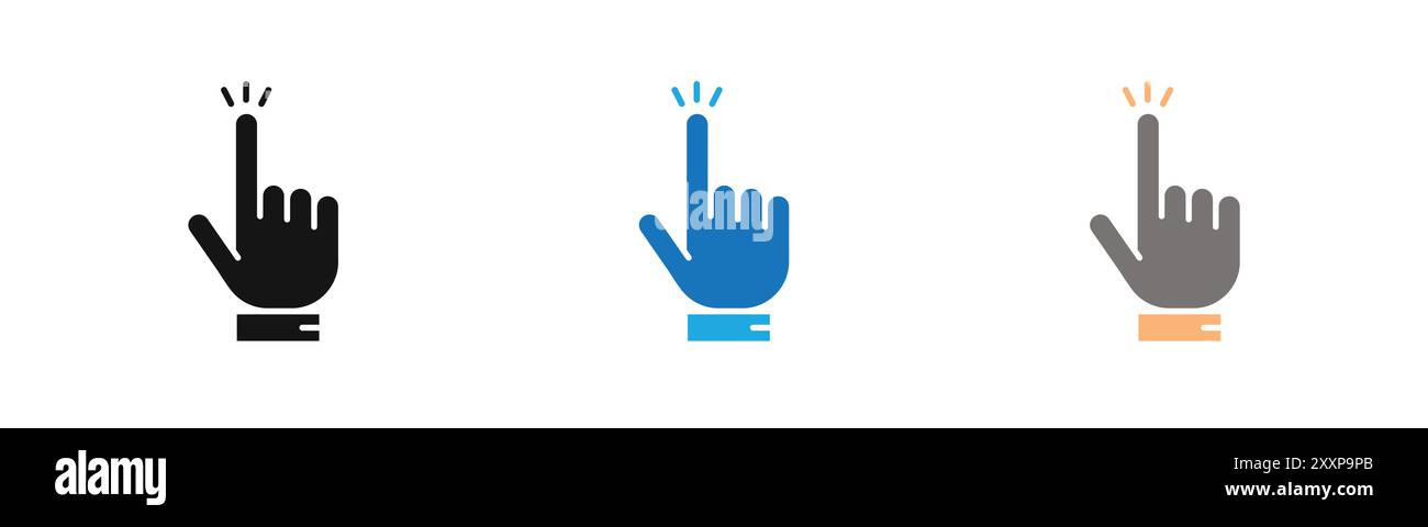 Hand clicking icon outline collection or set in black and white Stock ...