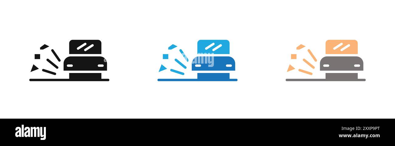 Loose chippings roadworks sign icon outline collection or set in black ...