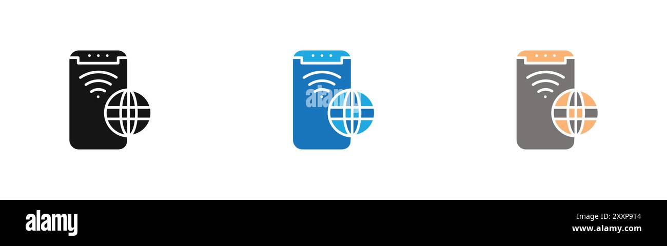 mobile internet icon outline collection or set in black and white Stock ...