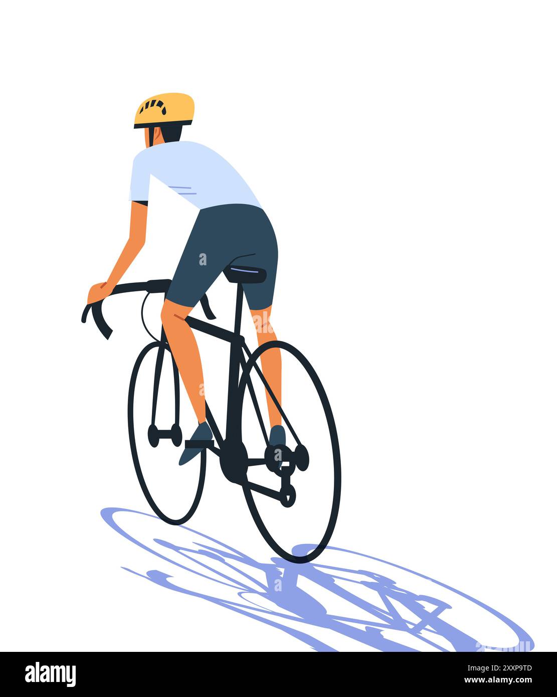 Cyclist riding bicycle wearing helmet outdoor activity. Minimalist ...