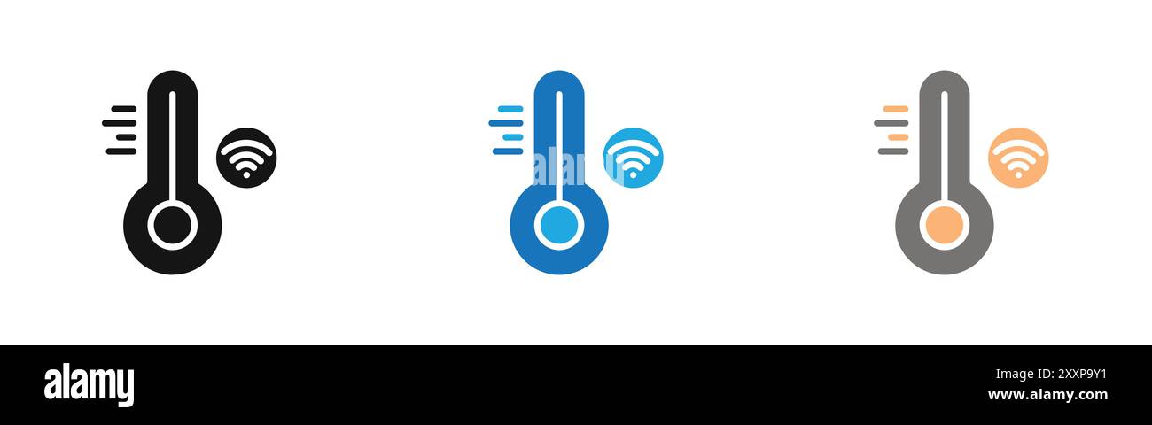 smart temperature icon outline collection or set in black and white ...