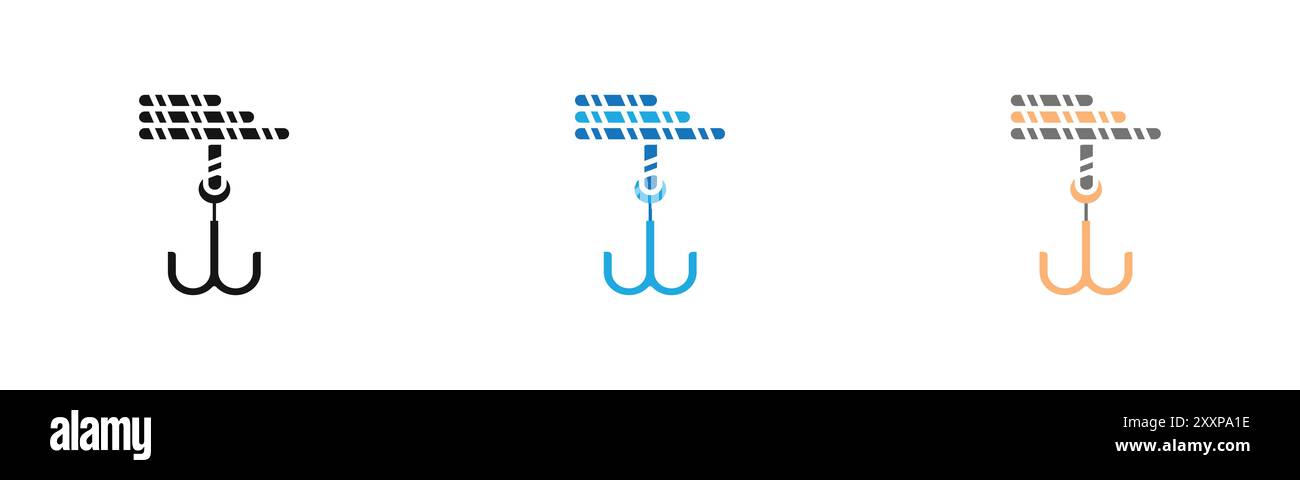 Rope Hook icon outline collection or set in black and white Stock ...