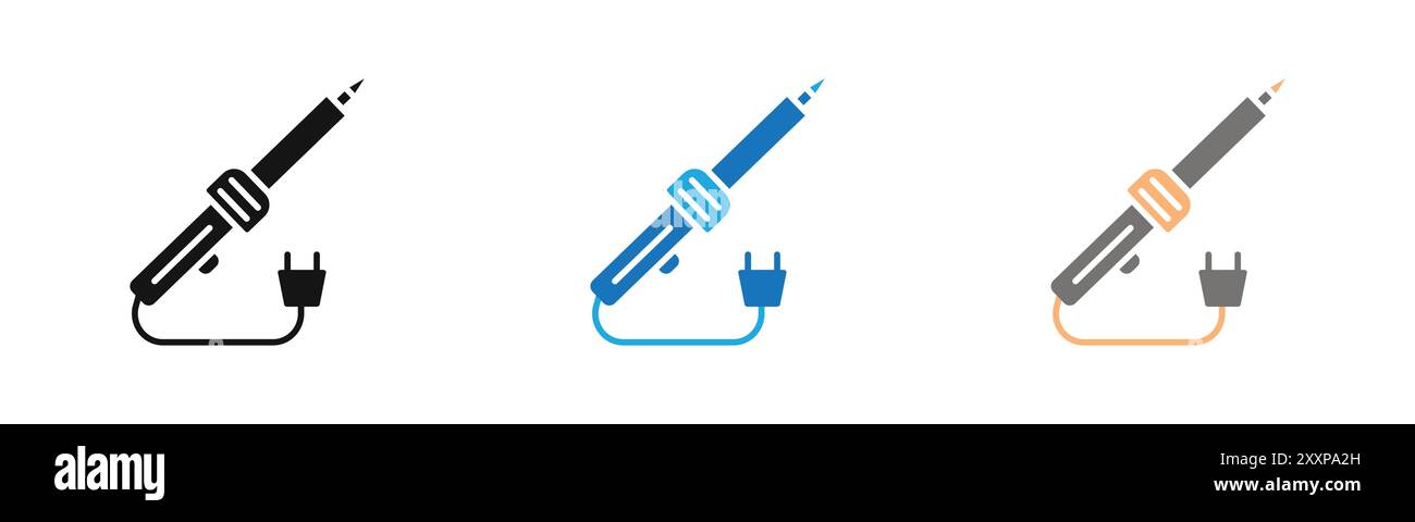 Soldering iron icon outline collection or set in black and white Stock ...