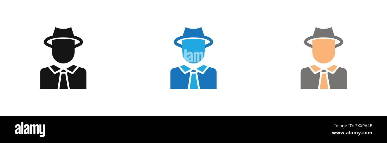 Secret agent icon outline collection or set in black and white Stock ...