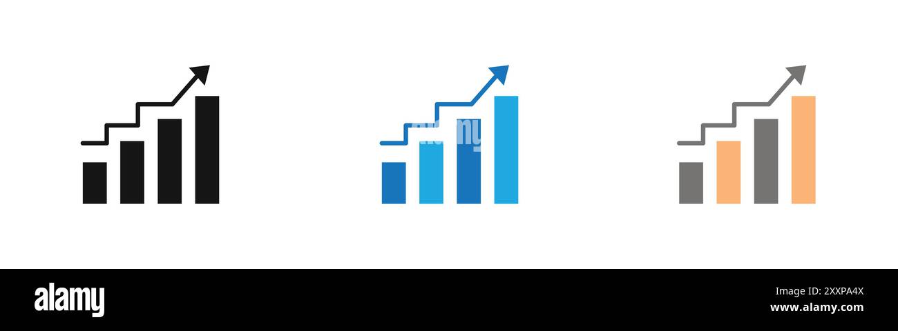 Statistic Up icon outline collection or set in black and white Stock ...