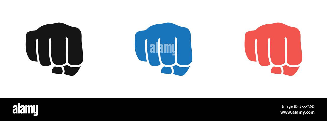 punch fist hand icon outline collection or set in black and white Stock ...