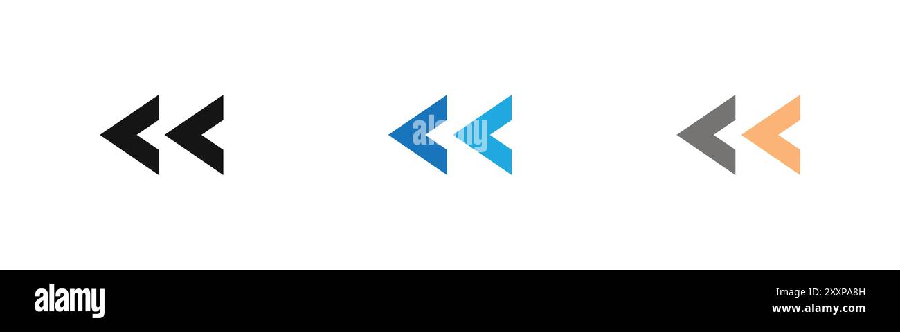 Rewind Previous Back arrow icon outline collection or set in black and ...
