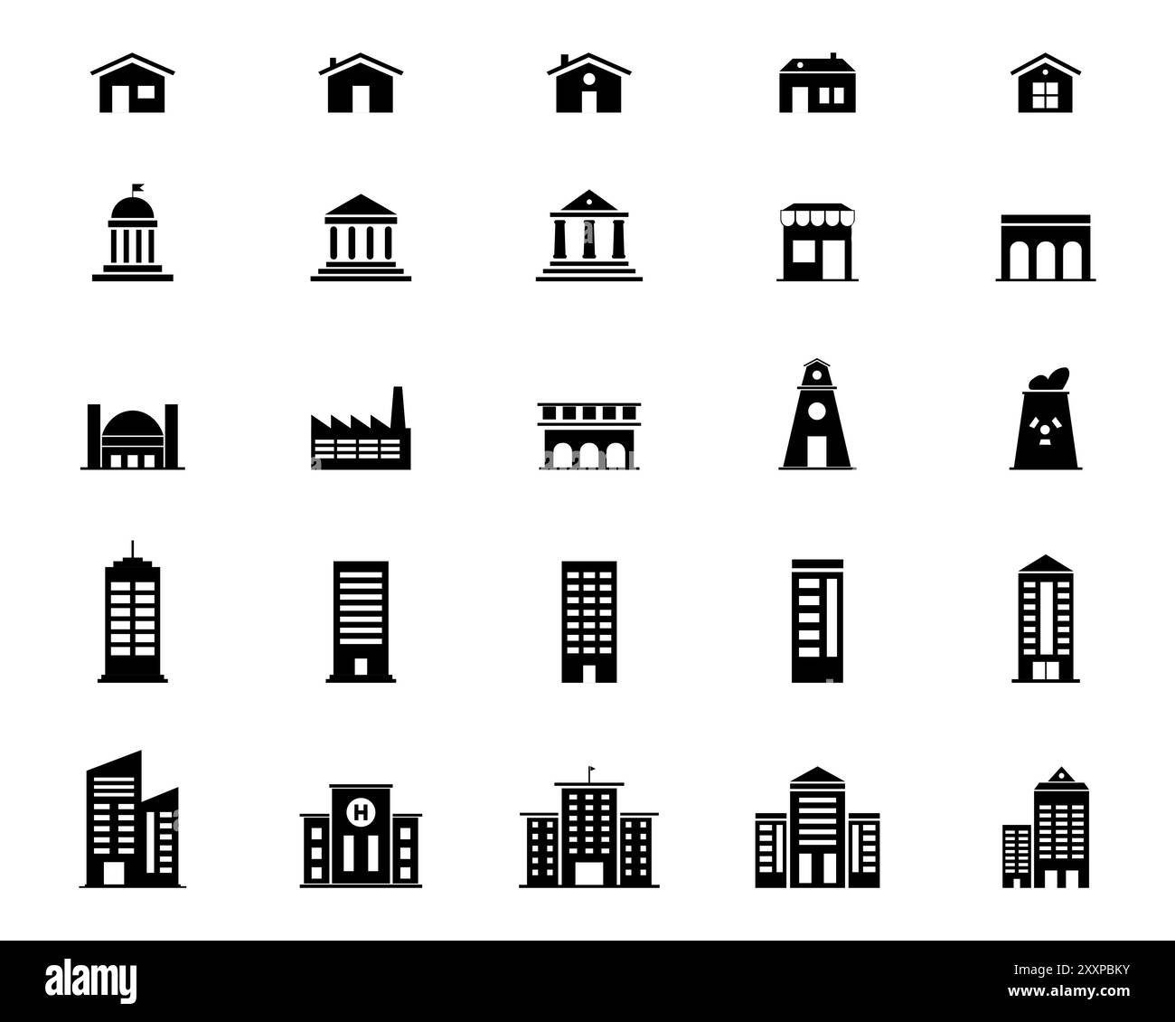 Building icon images on pack. Vector illustration Stock Vector Image ...