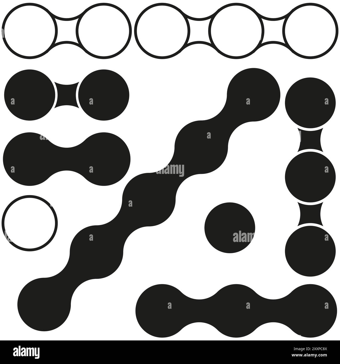 Abstract chain pattern. Connected circular shapes. Geometric vector illustration. Monochrome ...