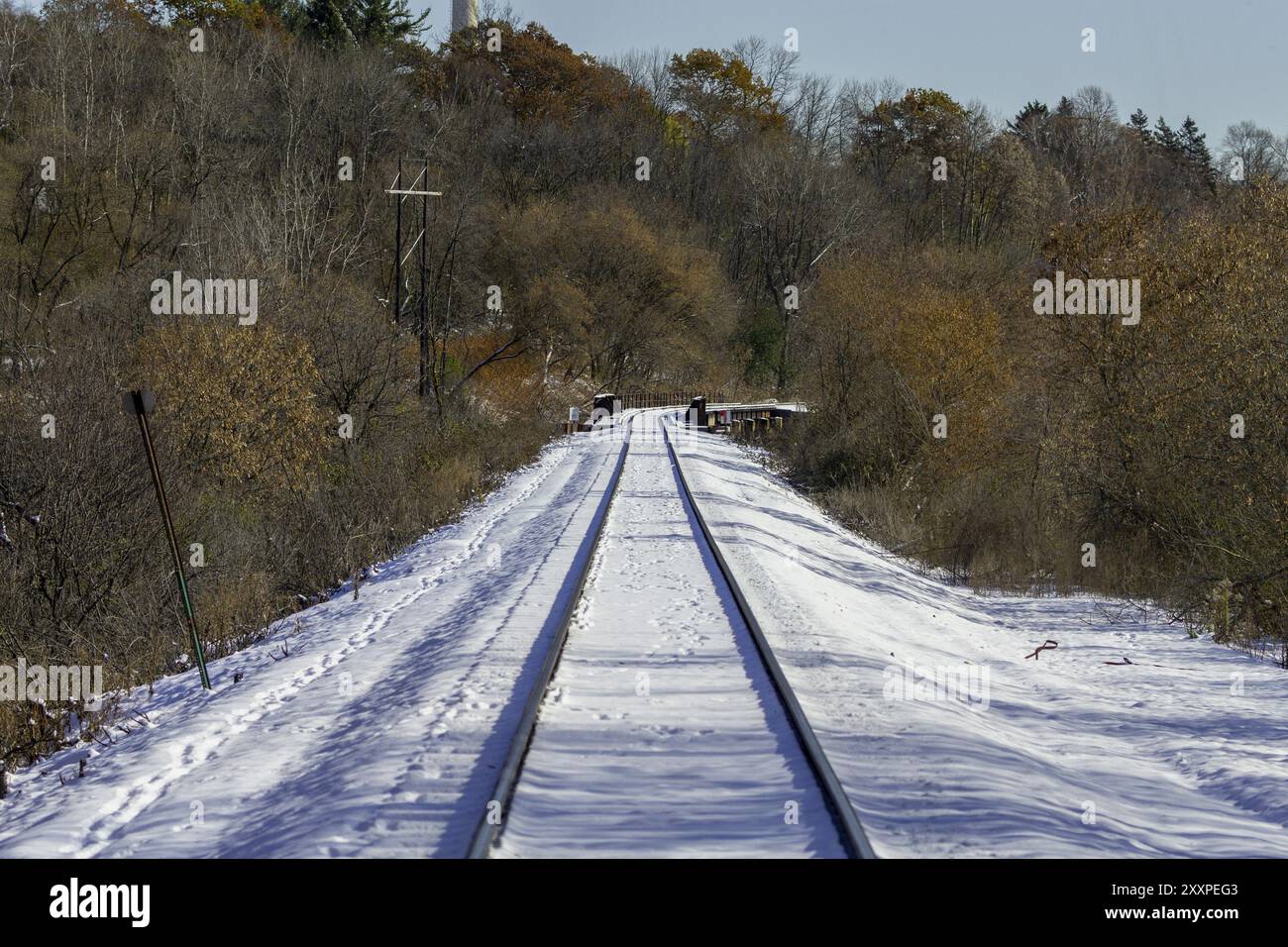 The first snow covered the railway, natural scene from Wisconsin Stock ...
