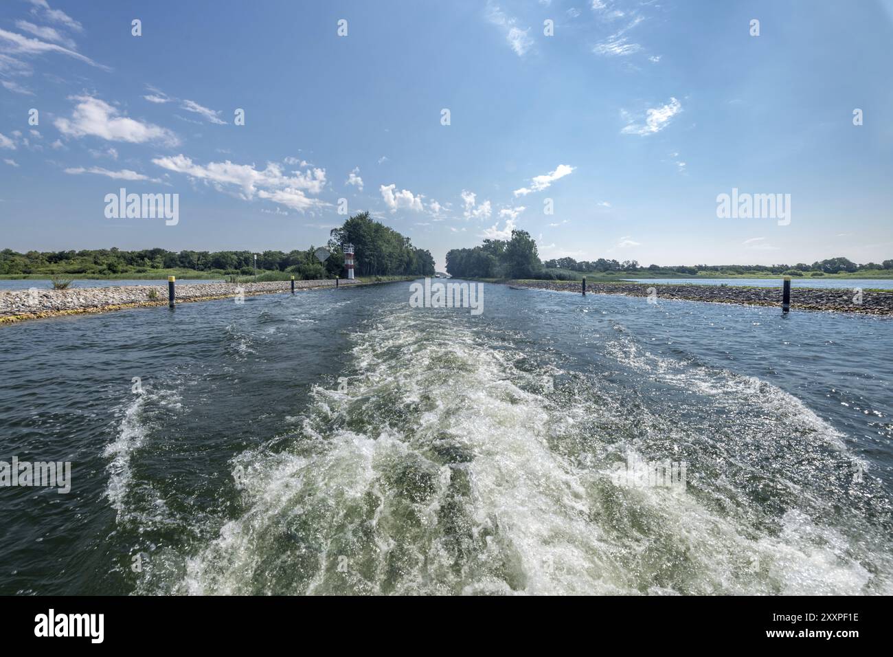 Drive shaft of a boat entering a lake at the river exit Stock Photo - Alamy