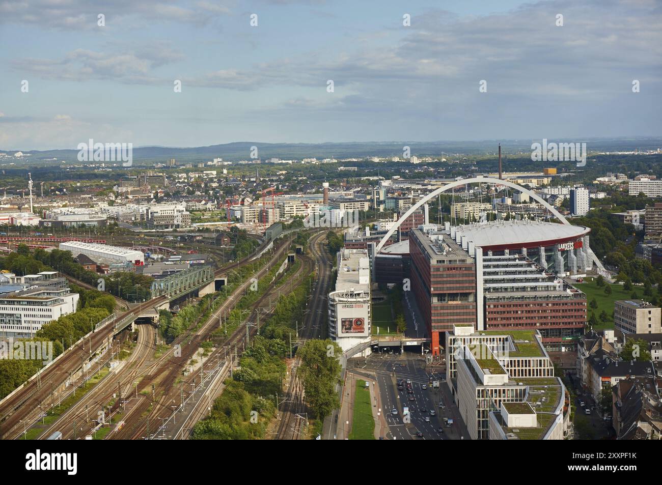 Cologne city buildings seen from the top of Cologne Koeln Triangle ...