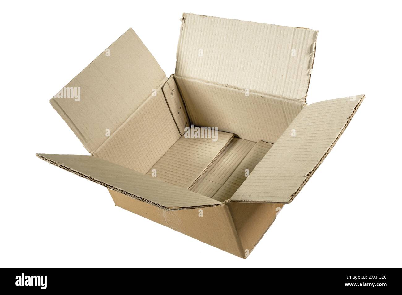 Side view of an unfolded empty cardboard box cropped on white Stock ...