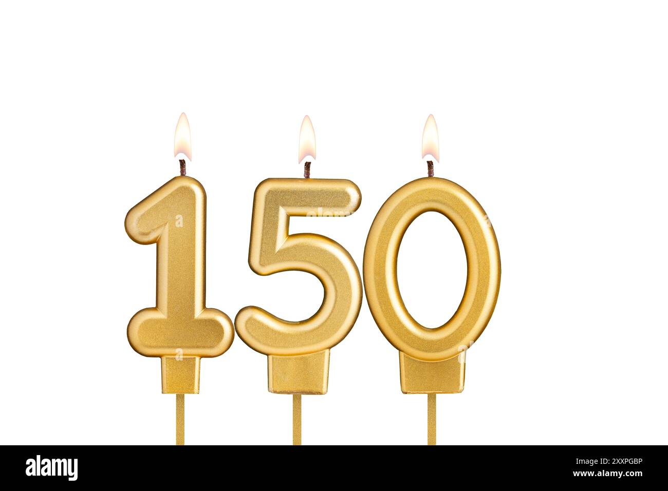 Golden number 150 birthday candle on white background Stock Photo - Alamy