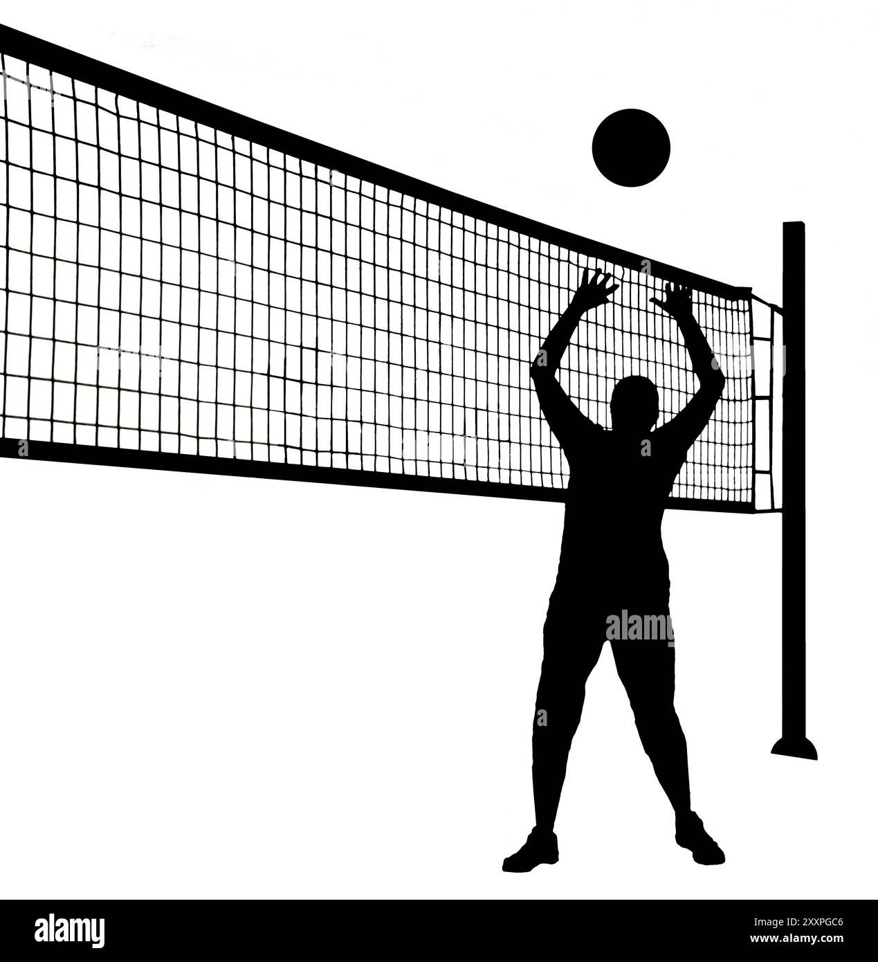 Volleyball player with net as silhouette cut out on white Stock Photo ...