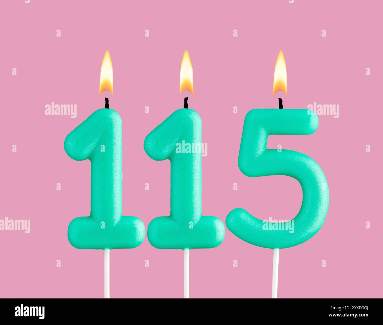 Birthday card with green number 115 candle - Pastel pink background ...