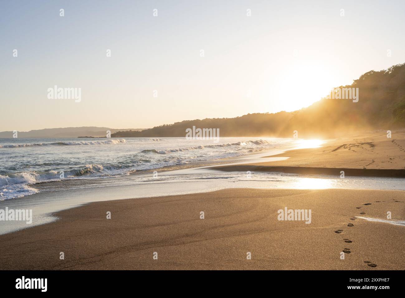 Sandy beach beach and sea at sunset, Playa Cocalito, coastal landscape ...