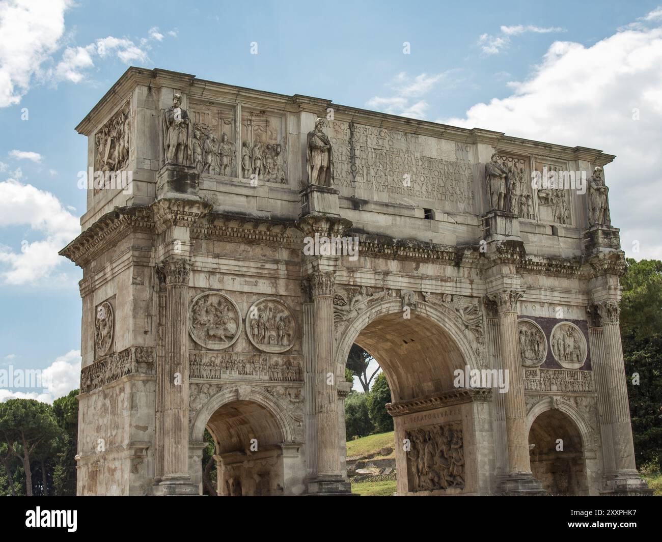 Detailed view of the Arch of Constantine with richly decorated reliefs ...