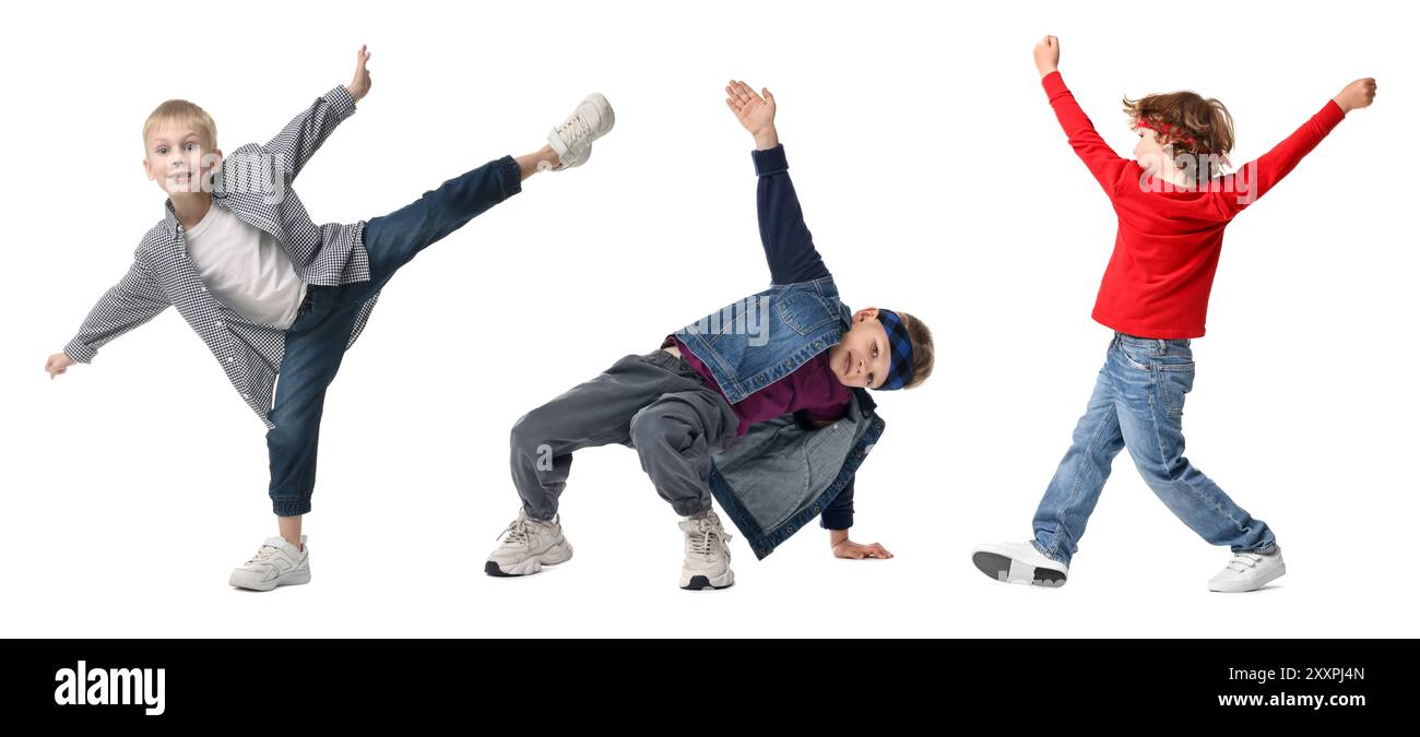 Children dancing on white background, collection of portraits Stock ...
