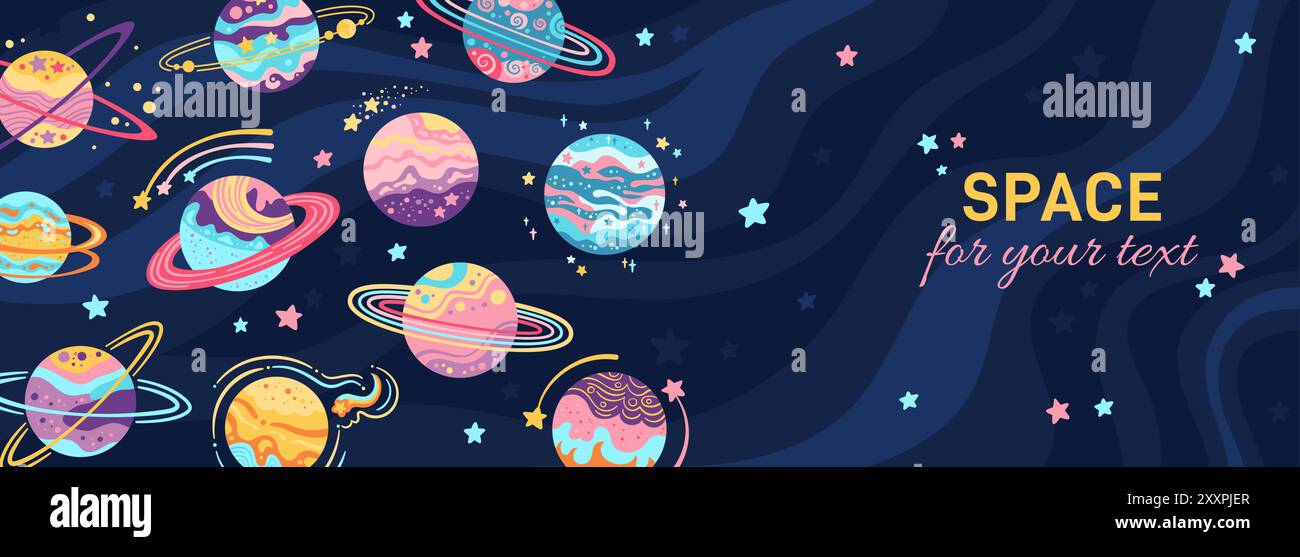 Space background banner with fantasy planets. Abstract galaxy template ...