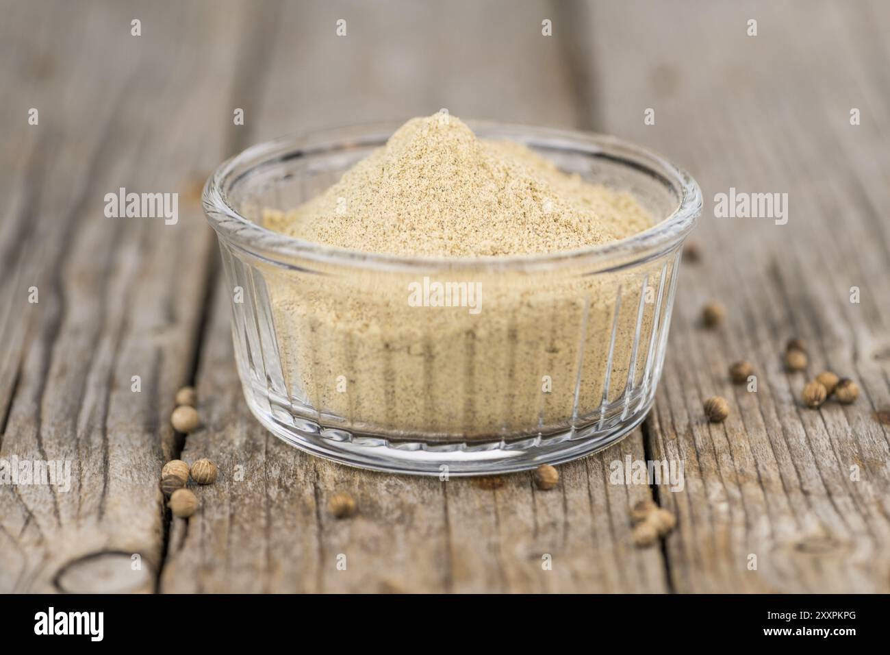 Fresh made White Pepper on a vintage background as detailed close-up ...
