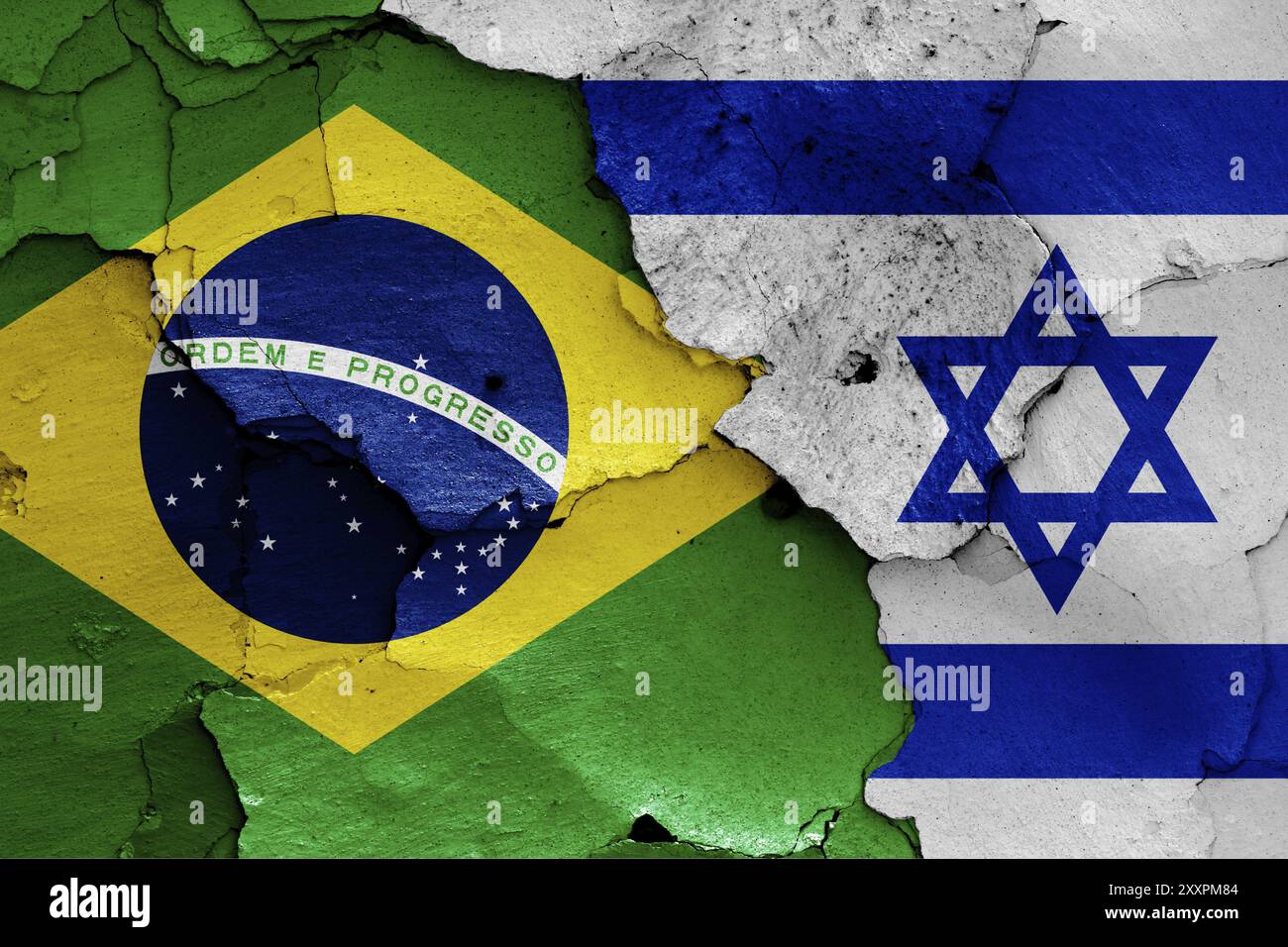 Flags of Brazil and Israel painted on cracked wall Stock Photo - Alamy