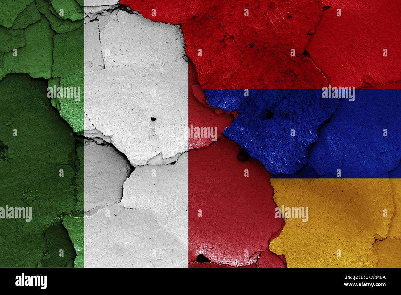 Flags of Italy and Armenia painted on cracked wall Stock Photo - Alamy
