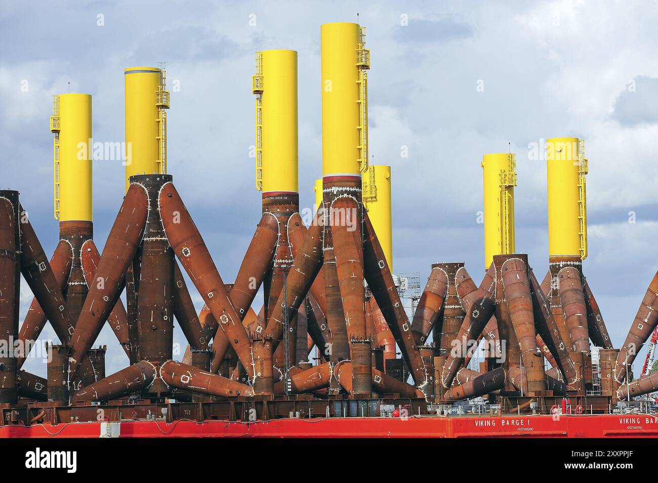 Tripods are prepared to build an offshore wind energy park Stock Photo ...