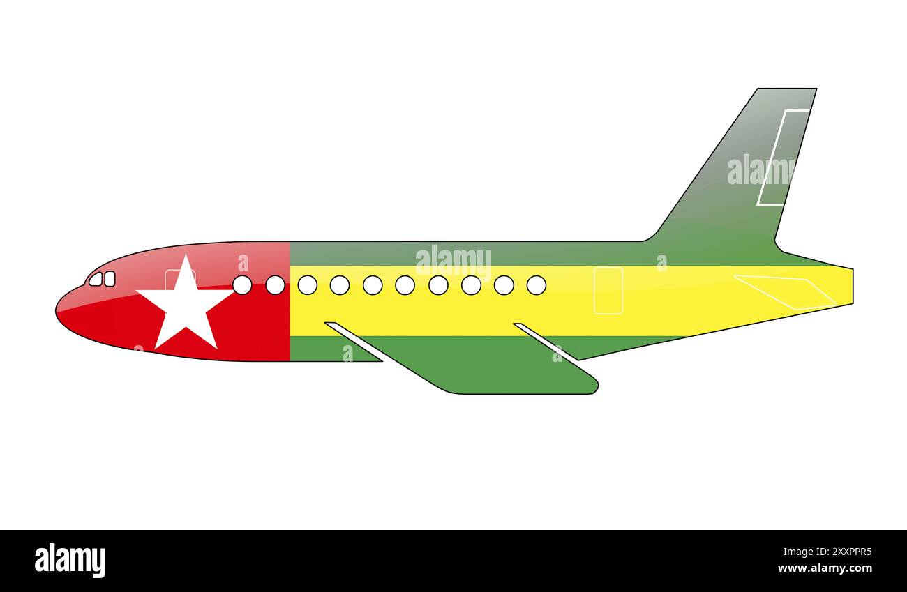 The Togo flag painted on the silhouette of a aircraft. glossy ...