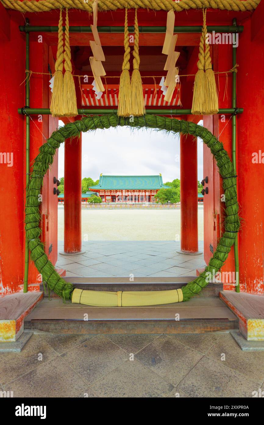 Green chinowa-kuguri, a round reed ring wreath for purification at ...