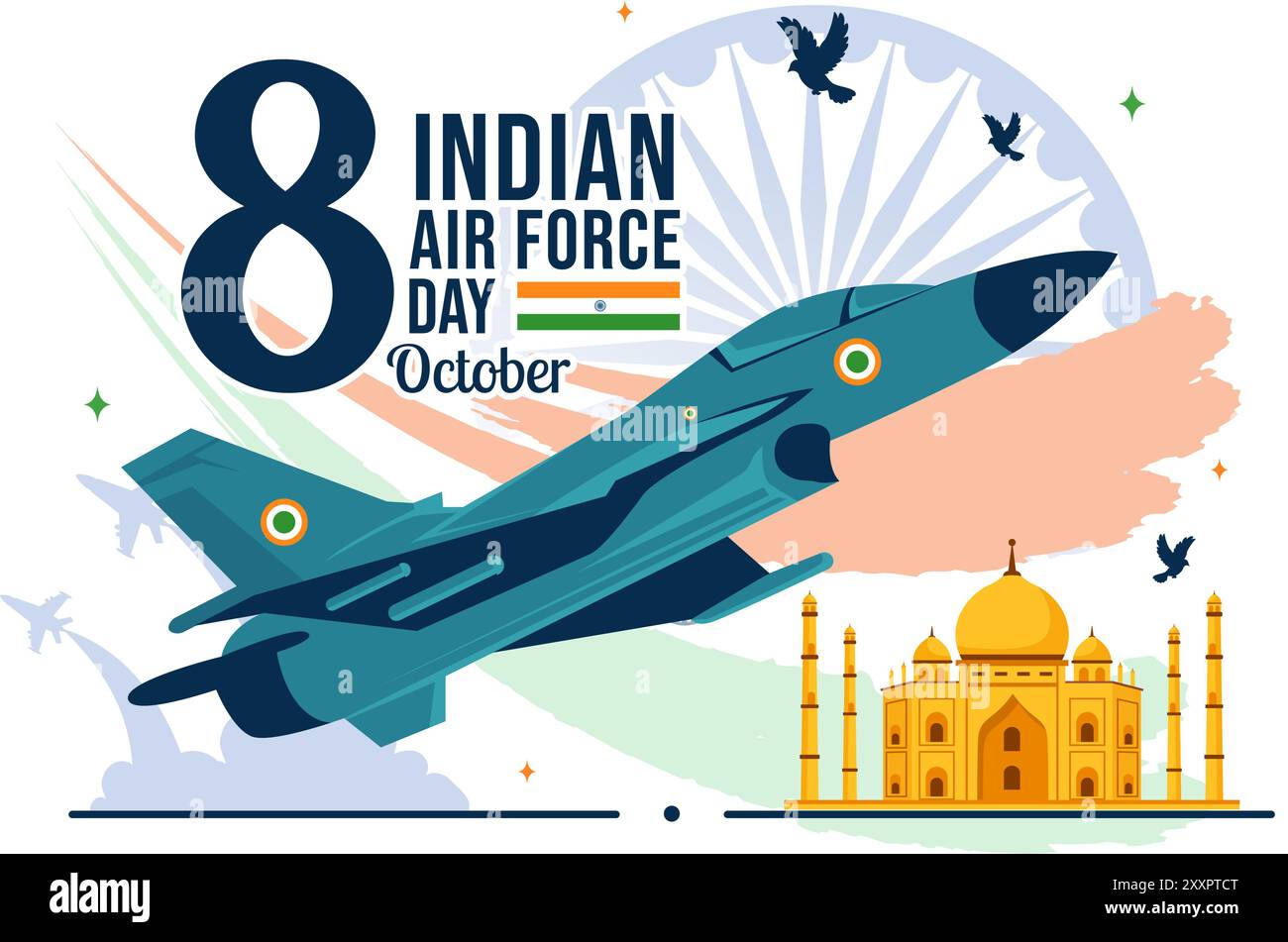 Indian Air Force Day Vector Illustration on 8th October, featuring a ...