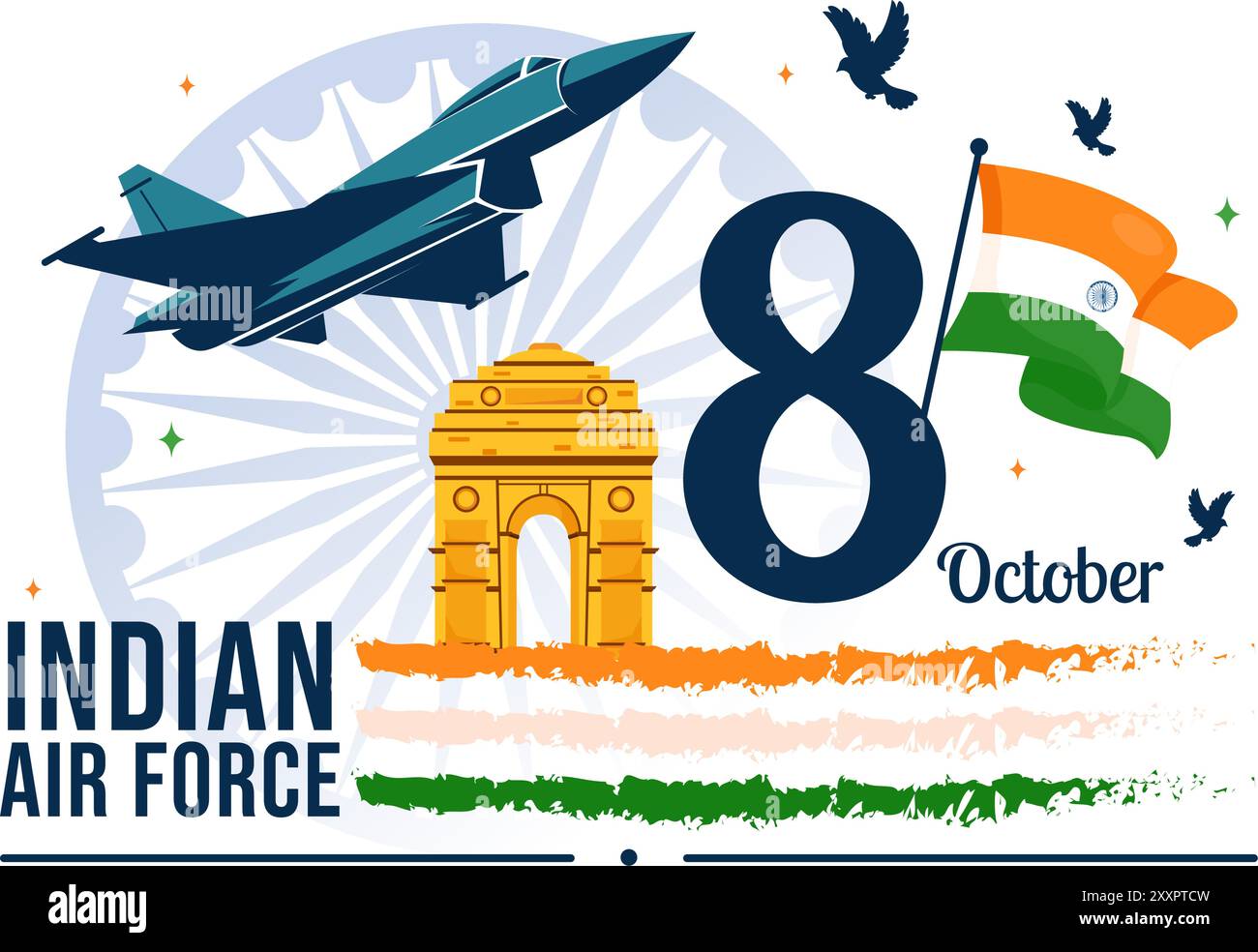 Indian Air Force Day Vector Illustration on 8th October, featuring a ...