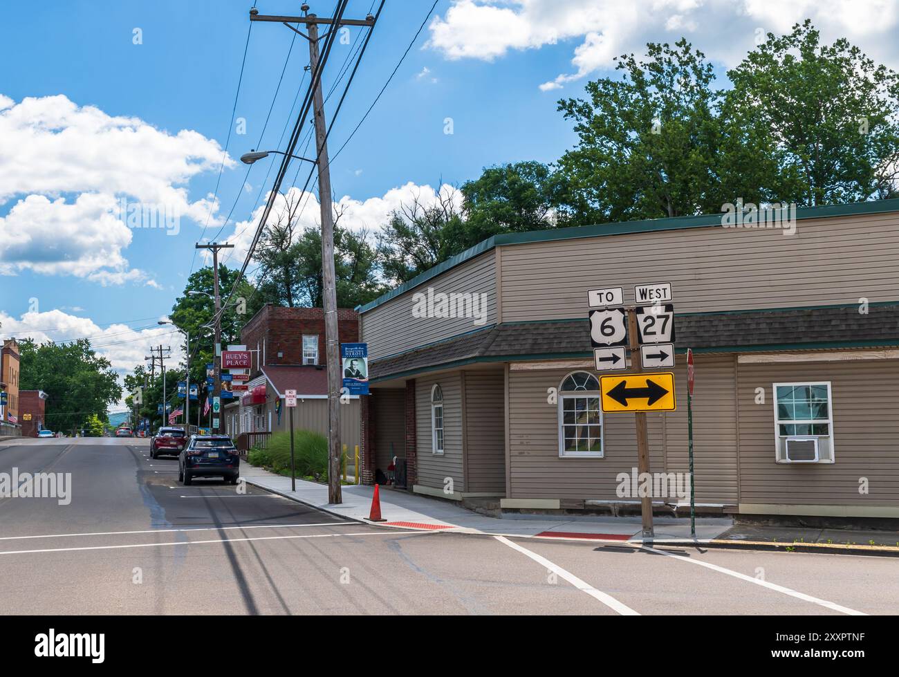 Buildings along East Main Street in Youngsville, Pennsylvania, USA ...