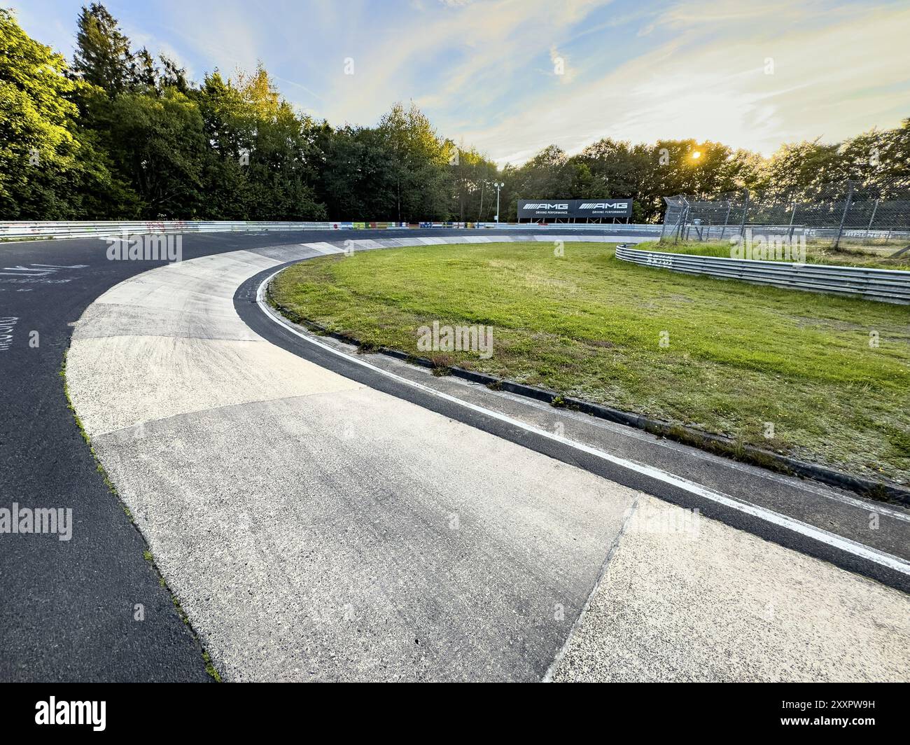 Rear view from racing car photo against driving direction in track ...