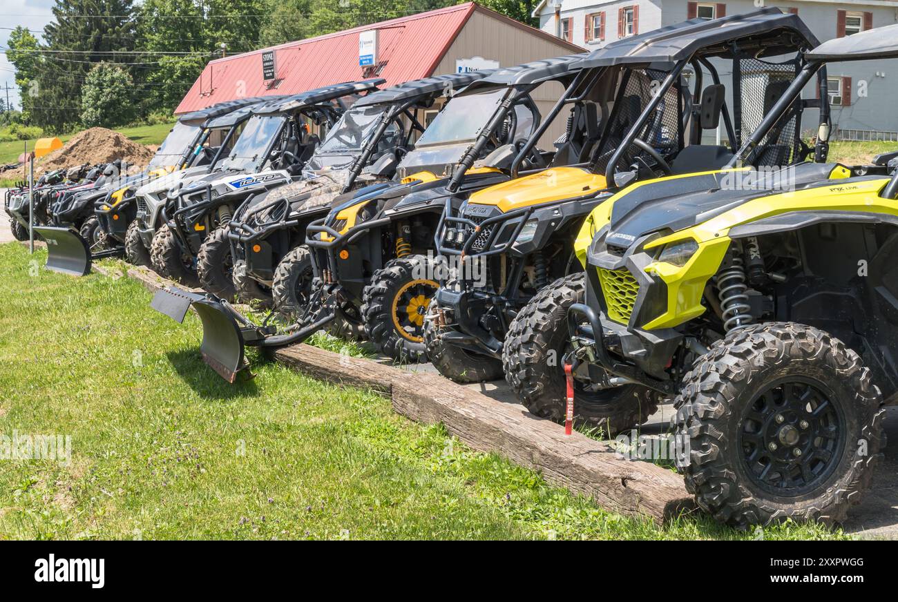 A line of different UTV models at a dealership in Corry, Pennsylvania ...