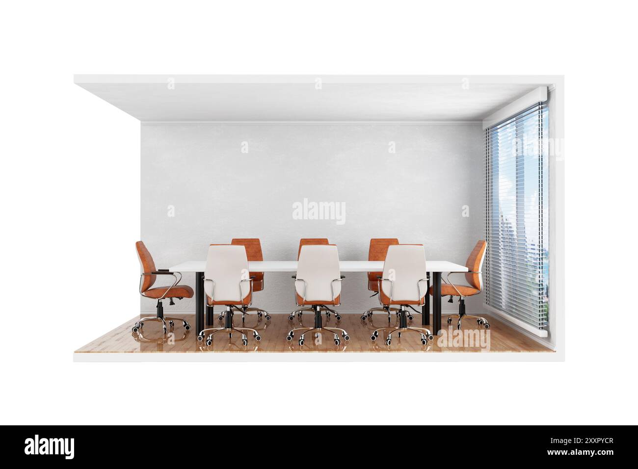 Office Meeting Room Interior with Large Window and Wooden Parquet Floor ...
