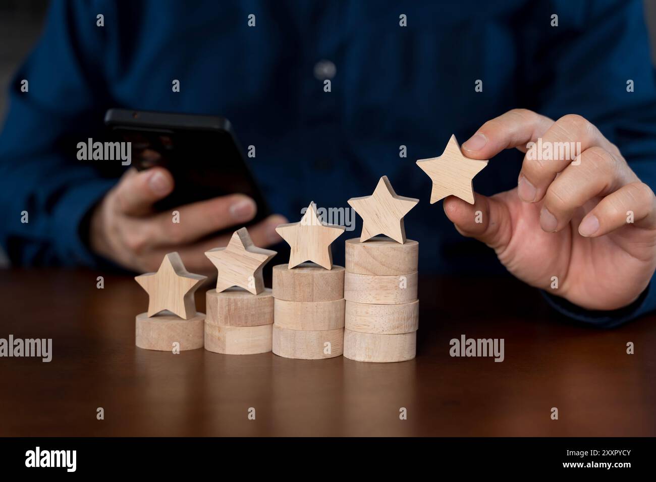 The best rating. Customer experience concept. Hand showing on five star ...