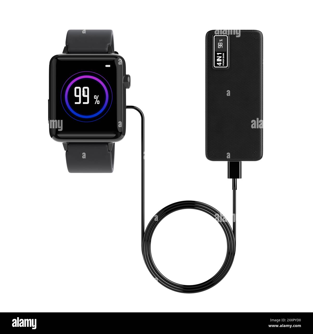 Black Modern Smart Watch Charging via Mobile Devices Charging Power ...