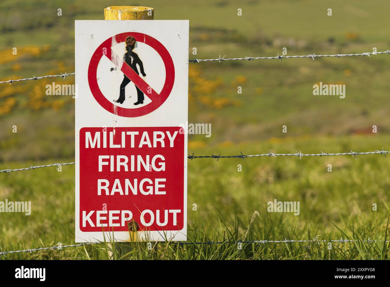 Sign: Military firing range keep out, seen on the South West Coast Path ...