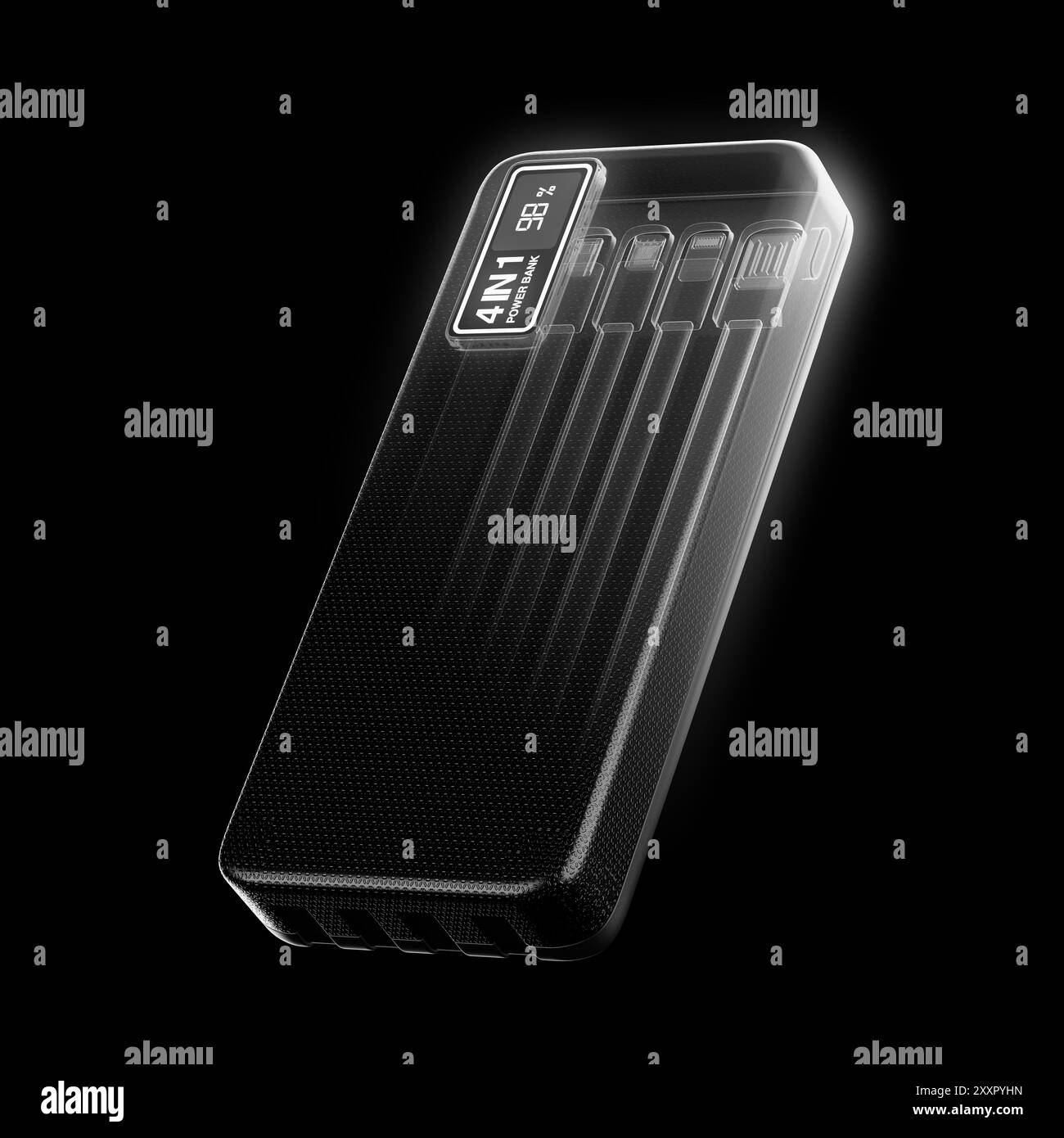 X-Ray Mobile Devices Charging Power Bank on a black background. 3d ...