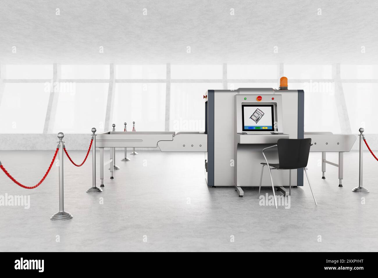 X-ray Security Baggage Scanner in Airport Terminal Interior extreme ...