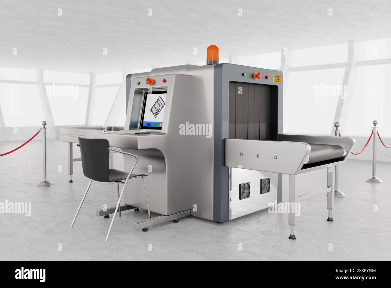 X-ray Security Baggage Scanner in Airport Terminal Interior extreme ...
